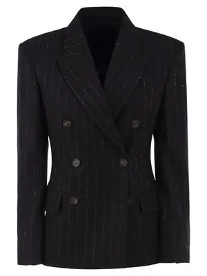BRUNELLO CUCINELLI Brunello Cucinelli Women Double-Breasted Pinstripe Blazer With Sequins