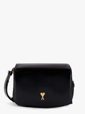 AMI Paris Leather Shoulder Bag With Metal Logo On The Front - Multicolor