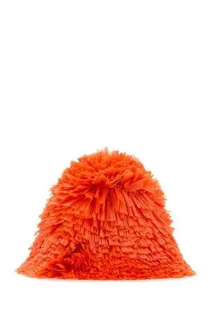 Prada Embellished Raffia Bucket Hat - Orange