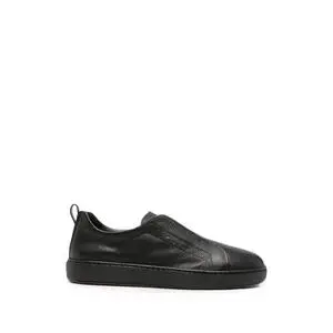 Santoni Grainy Leather Slip-on Trainers - Black
