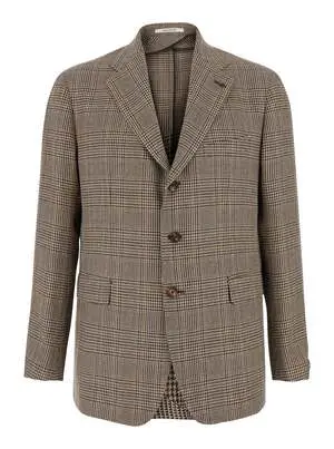 Tagliatore New York' Beige Single-breasted Jacket With Notched Revers And Houndstooth Motif In Wool For - Multicolor