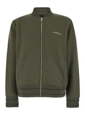 Givenchy Green Sweatshirt With Bomber Collar And 4g Logo In Wool - Multicolor