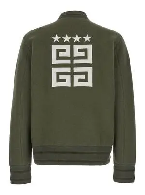 Givenchy Green Sweatshirt With Bomber Collar And 4g Logo In Wool