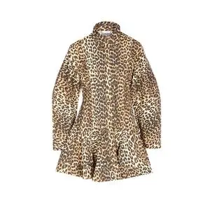 GANNI Leopard Shirt Dress - Brown