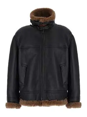 Saint Laurent Brown Jacket With Removable Collar And Shearling Lining In Leather For