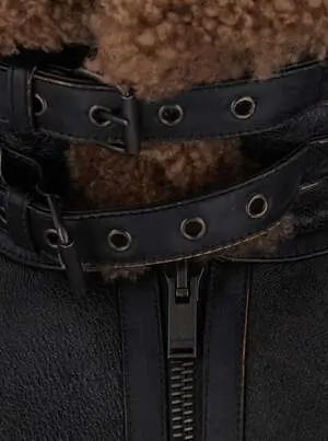 Saint Laurent Brown Jacket With Removable Collar And Shearling Lining In Leather For
