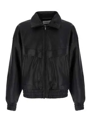 Saint Laurent Black Jacket With Classic Collar And Zip Closure On The Front In Leather For - Multicolor