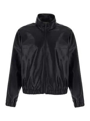 Saint Laurent Black High Collar Jacket With Front Zip Closure And Cassandre Plaque On Zipper Pull In Leather For - Multicolor