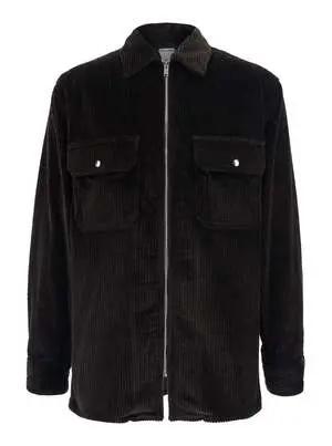 Bottega Veneta Brown Shirt With Classic Collar And Two Patch Pockets On The Front In Corduroy For - Multicolor