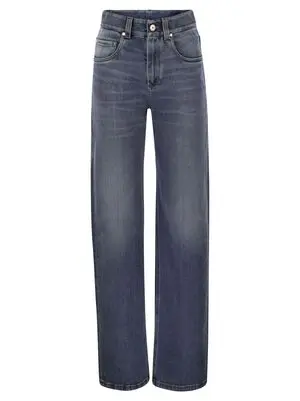 Brunello Cucinelli Contemporary Loose Trousers In Comfort Cotton Denim With Jewellery - Blue