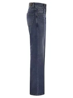 Brunello Cucinelli Contemporary Loose Trousers In Comfort Cotton Denim With Jewellery - Blue