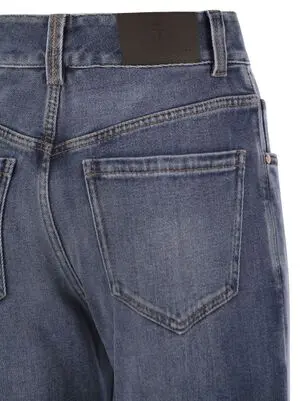 Brunello Cucinelli Contemporary Loose Trousers In Comfort Cotton Denim With Jewellery - Blue