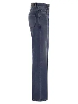 Brunello Cucinelli Contemporary Loose Trousers In Comfort Cotton Denim With Jewellery - Blue