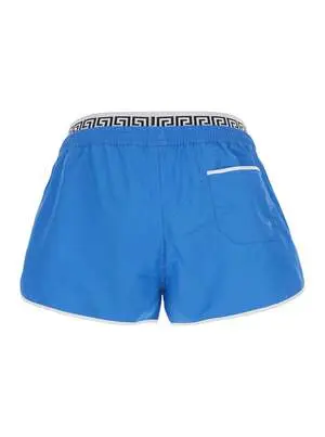 Versace Light Swim Shorts With Logo Band In Tech Fabric