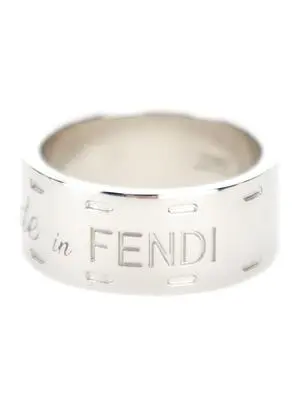 Fendi Silver Tone Ring With Lettering Engraving In Brass
