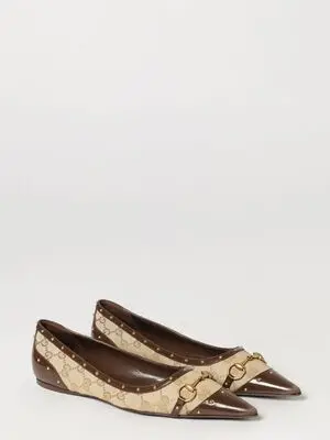 Gucci Gg Monogram Canvas And Leather Ballet Flats With Horsebit - Cream