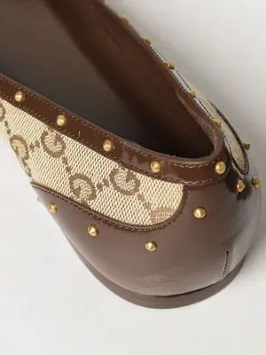 Gucci Gg Monogram Canvas And Leather Ballet Flats With Horsebit - Cream