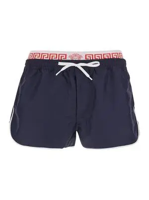 Versace Tech Fabric Swim Shorts With Logo Band - Multicolor