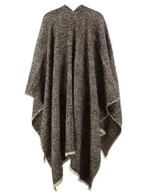 Brunello Cucinelli Herringbone Wool, Cashmere And Alpaca Cape - Brown