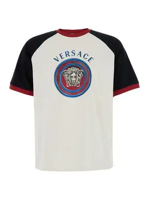 Versace Crew Neck T-shirt With Logo Lettering And Medusa Embroidery On The Front In Cotton For - Multicolor