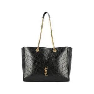 Saint Laurent Calfskin Chevron Quilted Tote - Black
