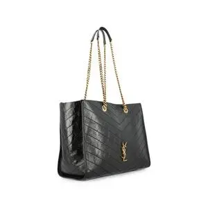 Saint Laurent Calfskin Chevron Quilted Tote - Black