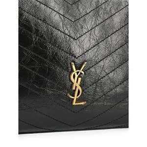 Saint Laurent Calfskin Chevron Quilted Tote - Black