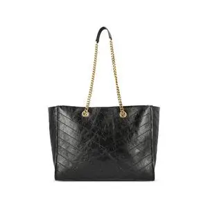 Saint Laurent Calfskin Chevron Quilted Tote - Black