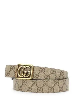 Gucci Gg Marmont' Beige Reversible Belt With Gg Buckle On The Front In Gg Supreme Fabric And Leather - Multicolor