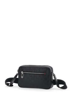 Gucci Black Emblem Shoulder Bag With Adjustable Strap And All-over Gg Pattern In Leather For