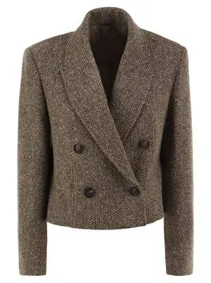 BRUNELLO CUCINELLI Brunello Cucinelli Women Double-Breasted Herringbone Blazer With Subtle Shimmer