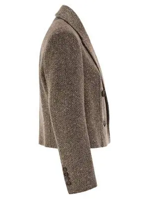 Brunello Cucinelli Double-breasted Herringbone Blazer - Brown