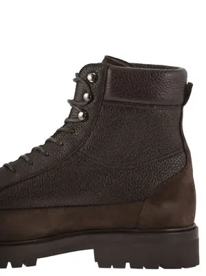 Brunello Cucinelli Grained Leather And Suede Lace-up Boots