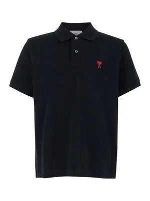 AMI Paris Polo Shirt With Embroidered Adc Logo On The Front In Cotton For - Black