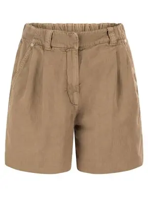Brunello Cucinelli Cotton And Linen Shorts With Jewellery - Brown