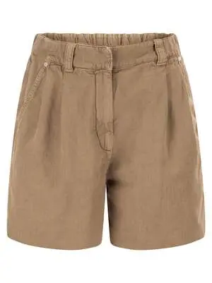Brunello Cucinelli Cotton And Linen Shorts With Jewellery - Brown