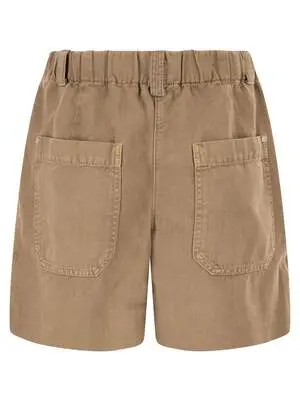 Brunello Cucinelli Cotton And Linen Shorts With Jewellery - Brown