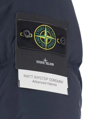 Stone Island Blue Down Jacket With Removable Hood And Logo Patch On The Sleeve In Tech Fabric For - Multicolor