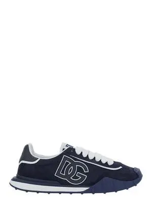 Dolce & Gabbana Atletic' Blue Sneakers With Logo Lettering On The Back And Logo Patch On The Side In Suede And Tech Fabric For - Multicolor