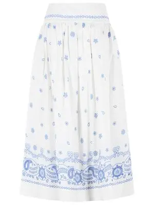 SELF-PORTRAIT Embroidered Cotton Midi Skirt - White