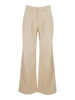 Isabel Marant Étoile Rodayna' Beige Jeans With Logo Patch On The Back And Wide Leg In Denim For - Multicolor