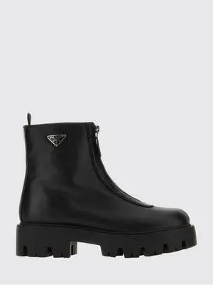 Prada Leather Lug Sole Ankle Boots - Black