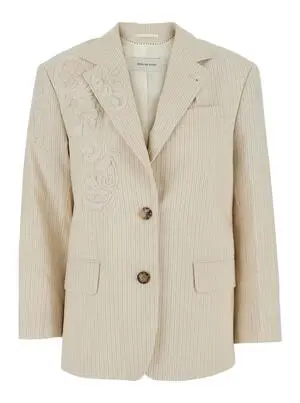 Dries Van Noten Birdy' Beige Jackets With Applied Embroidery And Striped Motif In Fabric - Multicolor