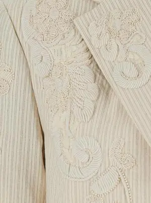 Dries Van Noten Birdy' Beige Jackets With Applied Embroidery And Striped Motif In Fabric - Multicolor
