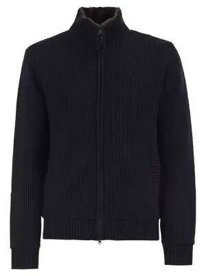 HERNO Herno Men Pure Wool Knit Jacket With High Collar And Faux Fur Lining