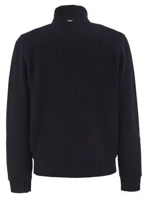 Herno Pure Wool Knit Jacket With Faux Fur Lining - Blue