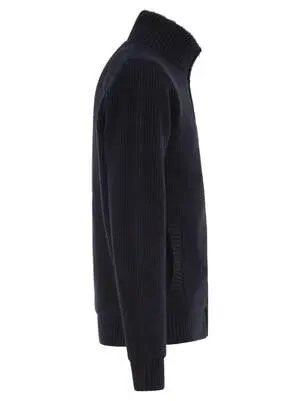 Herno Pure Wool Knit Jacket With Faux Fur Lining - Blue