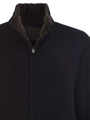 Herno Pure Wool Knit Jacket With Faux Fur Lining - Blue