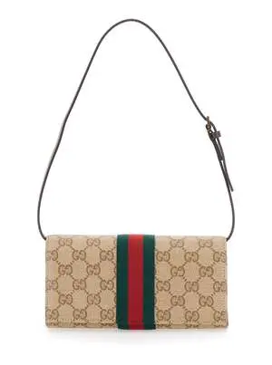 Gucci Beige Crossbody Bag With Gg All-over Motif And Web Detail In Fabric For - Multicolor