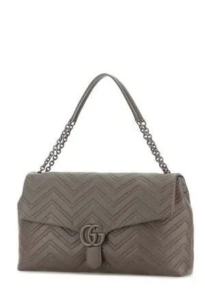 Gucci Grey Leather Maxi Gg Marmont Shoulder Bag - Gray